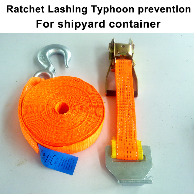 Container Lashing Straps restraints on shipyard Typhoon Prevention ...
