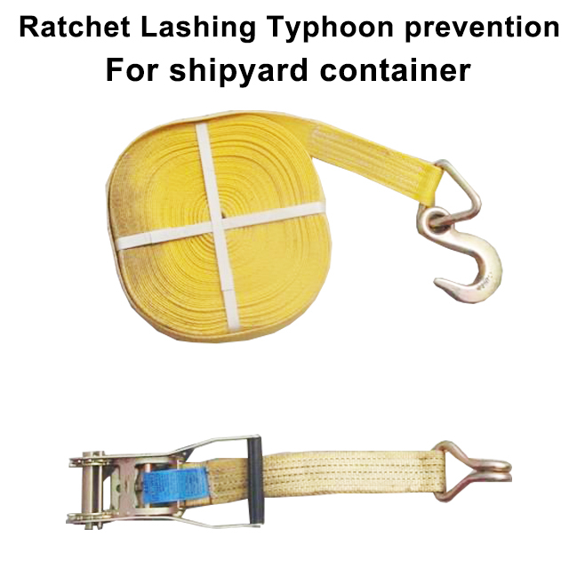 Container Lashing Straps restraints on shipyard Typhoon Prevention ...