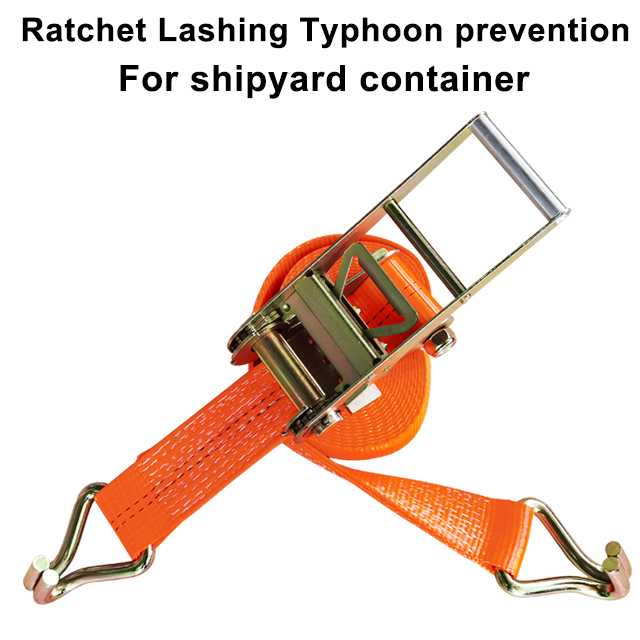 Container Lashing Straps restraints on shipyard Typhoon Prevention ...
